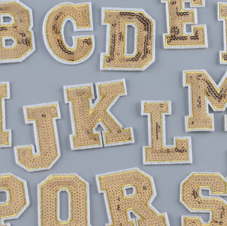 A Set (28 Pieces) Gold or Silver Embroidery Sequined Letters Applique ...