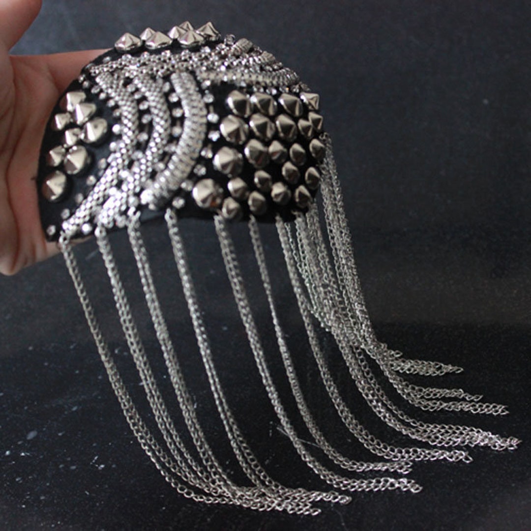 A Pair of Silver or Gold Studs Tassels Epaulet,handmade Shoulder Pad ...