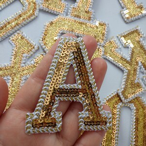 Gold Letters Sequined Iron on Applique Patch,sequins Embroidery Letter ...