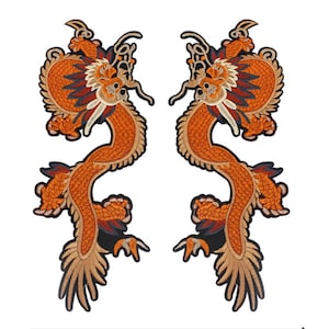 A Pair of Delicate Embroidered Dragon Applique Patch,vintage Dragon ...