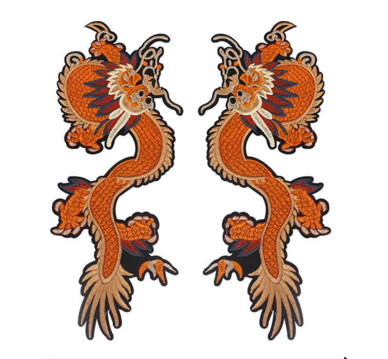 A Pair of Delicate Embroidered Dragon Applique Patch,vintage Dragon ...