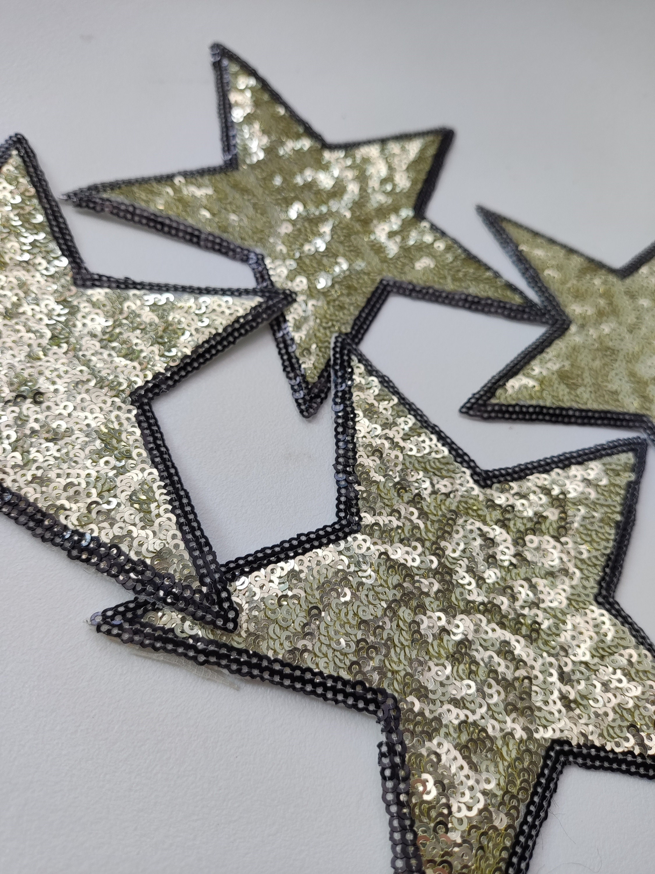 4 Pieces Gold Stars Iron on Sequined Applique Patch,sequins Star Patch ...