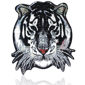 Gold or Silver Large Tiger Head Embroidery Sequined Applique Patch ...