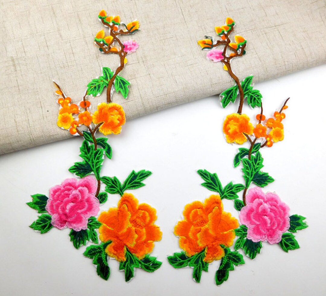 A Pair Embroidered Colorful Flower Applique Patch,vintage Floral Patch ...