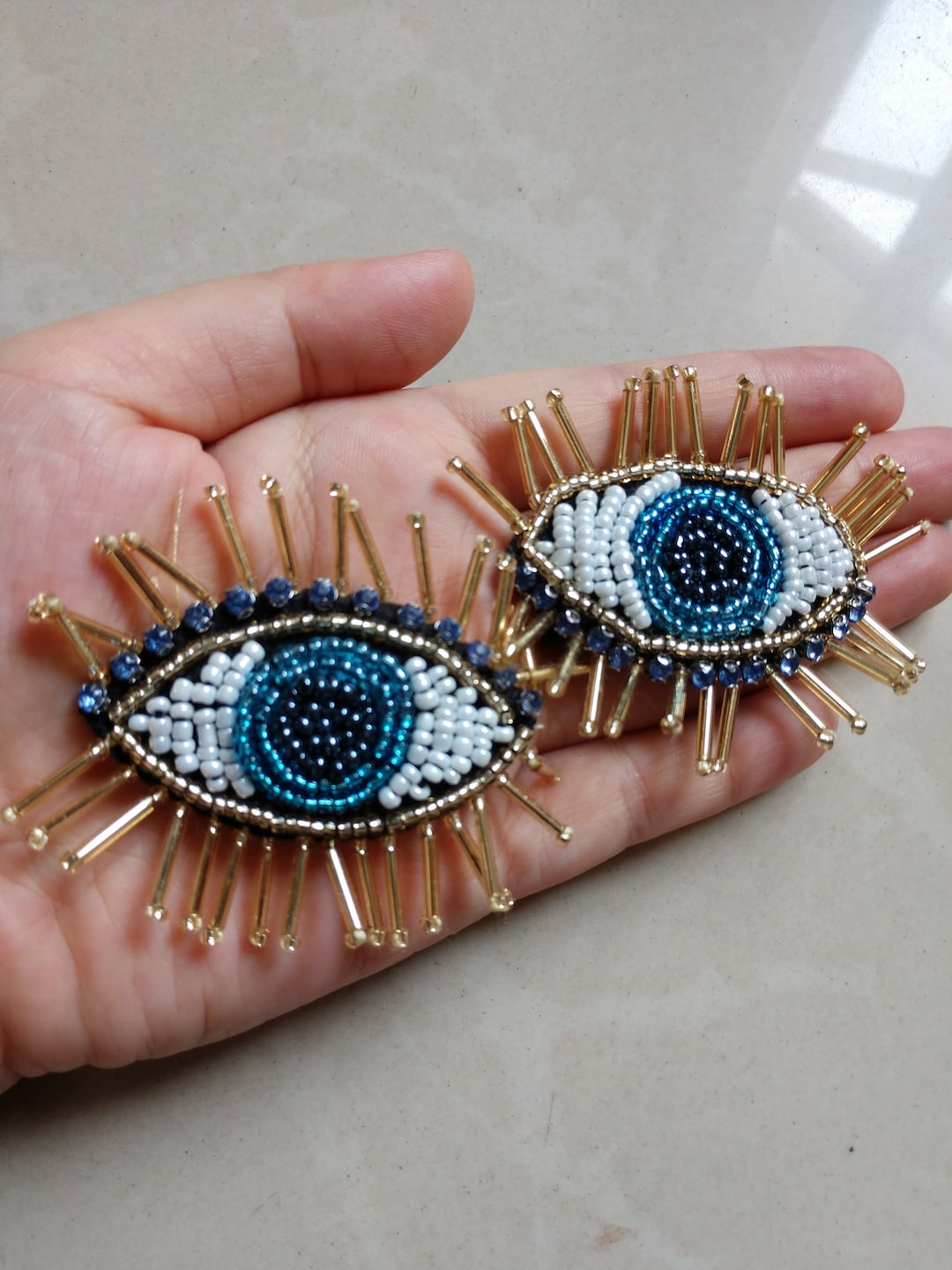 A Pair of Eye Embroidery Rhinestone Sequined Applique Patch,beaded Eye ...