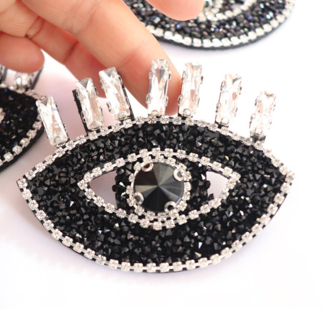 2 Pieces Eyes Embroidery Beaded Applique Patch,rhinestone Eye Patch ...