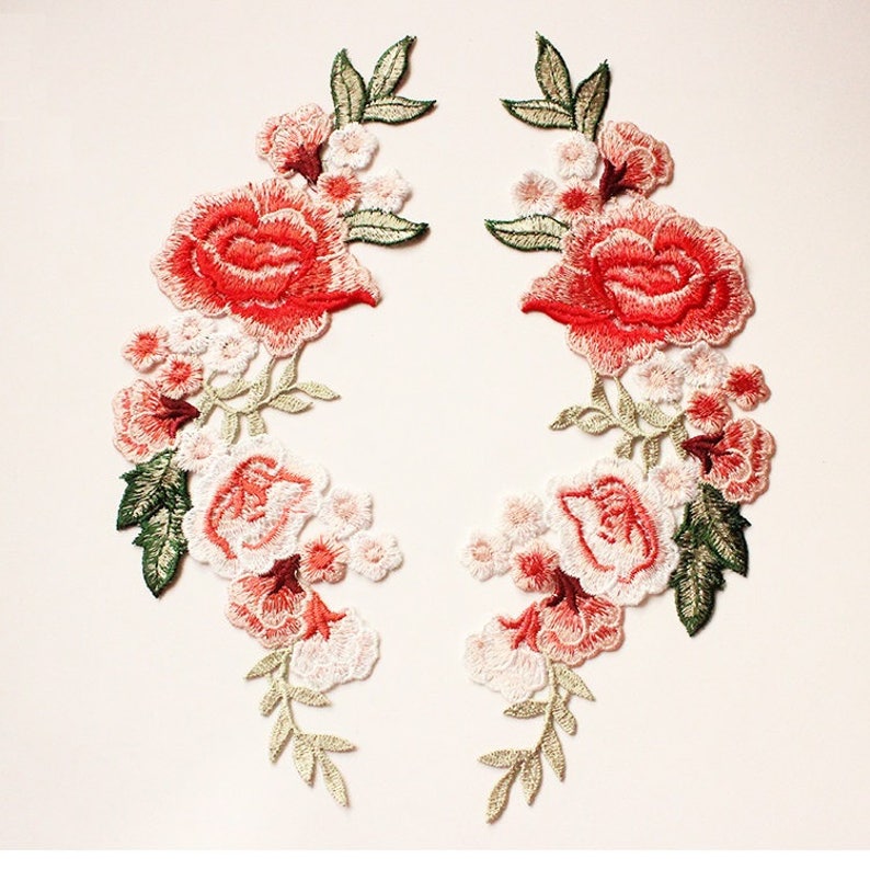 Une paire de patch dapplique de fleur rose brodé patch | Etsy