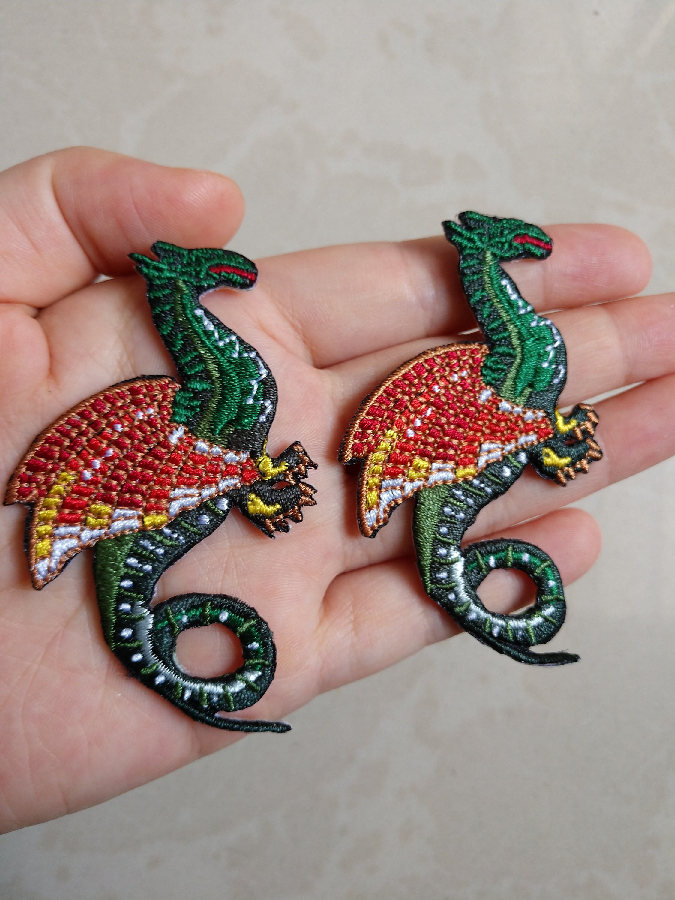 2 Pieces Embroidered Iron on Dragon Applique Patchvintage - Etsy