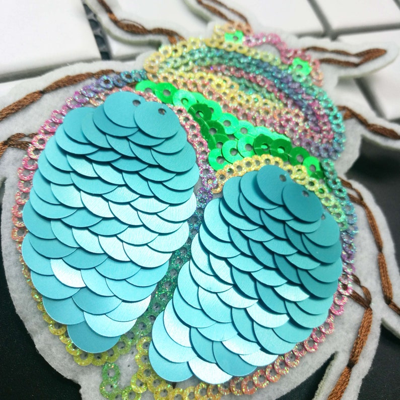 Beetle or Dragonfly Sequined Applique Patch,paillette Patch,sequins ...