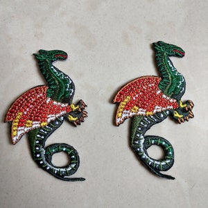 2 Pieces Embroidered Iron on Dragon Applique Patch,vintage Dragon Patch ...