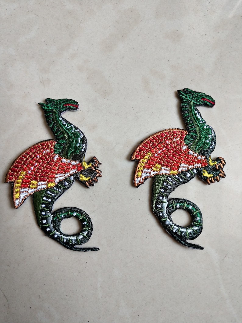 2 Pieces Embroidered Iron on Dragon Applique Patchvintage - Etsy