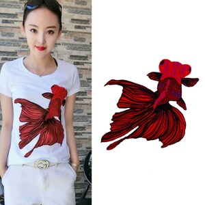 Delicate Red Goldfish Embroidered Applique Patch,vintage Fish Patch for ...