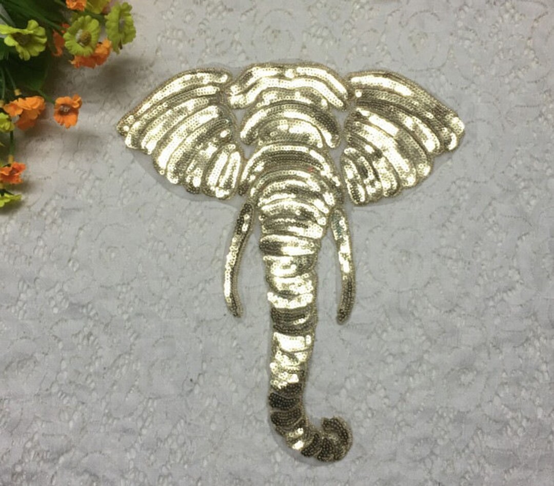 Golden Elephant Sequined Applique Patch,paillette Patch,sequins Animal ...
