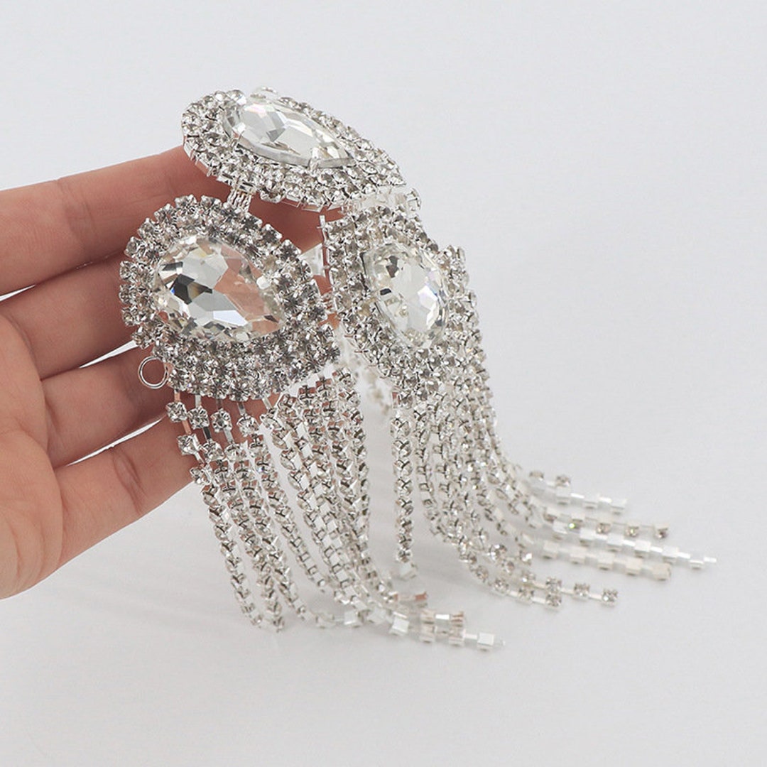 A Pair of Silver Tassels Epaulet,handmade Shoulder Pad,studs Diamond ...