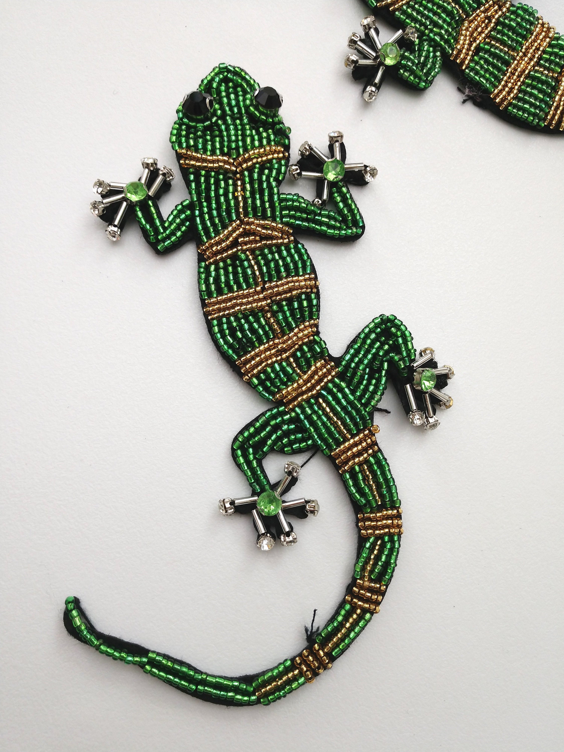 Delicate Embroidery Gecko Sequined Beaded Applique - Etsy