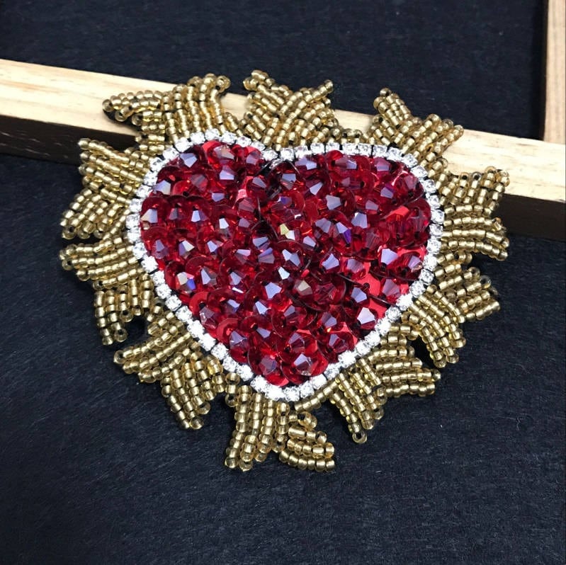 Delicate Embroidery Beaded Heart Sequined Applique Patch,sequins Heart ...