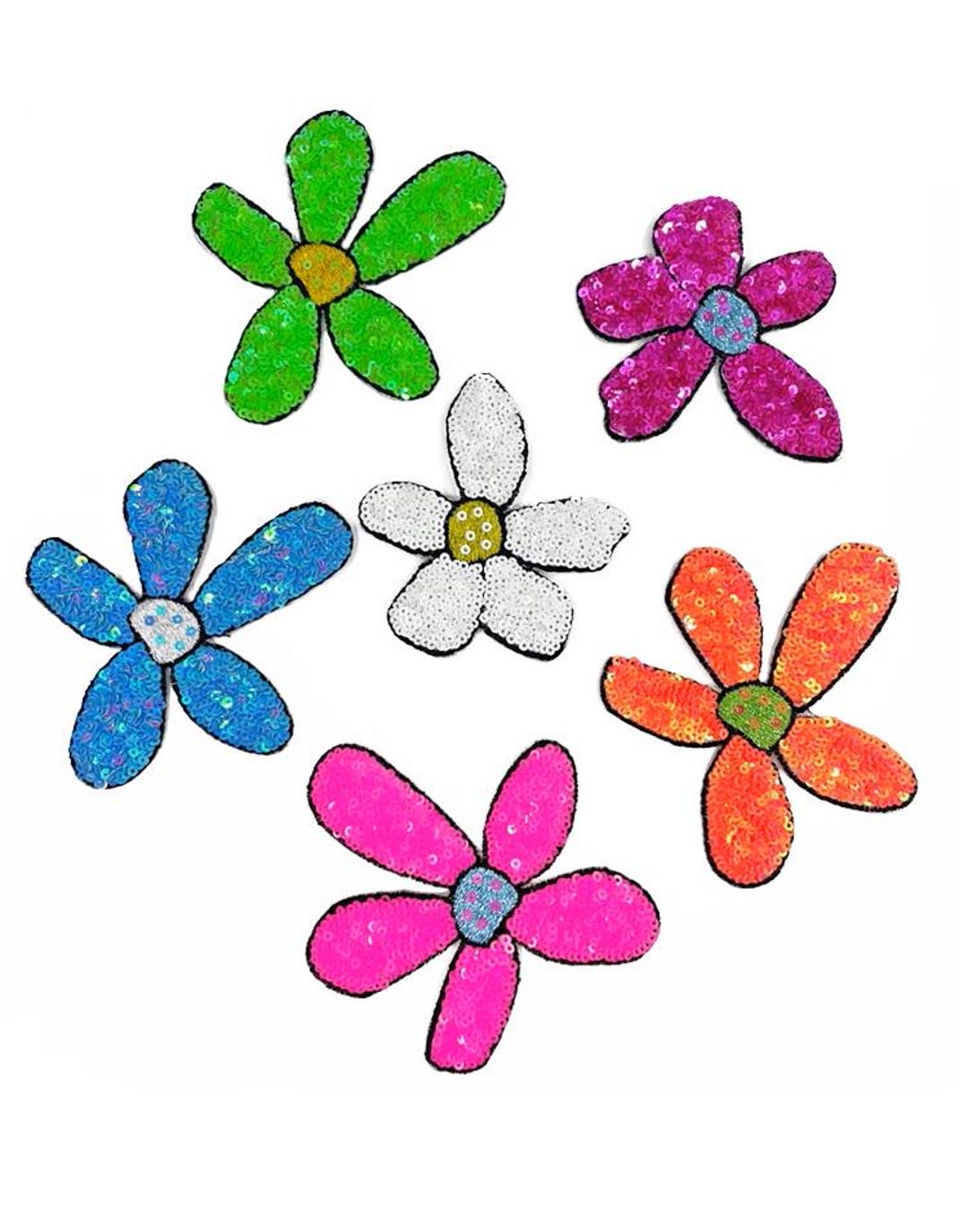 6 Pieces Colorful Flower Iron on Applique Patches,paillette Patch ...