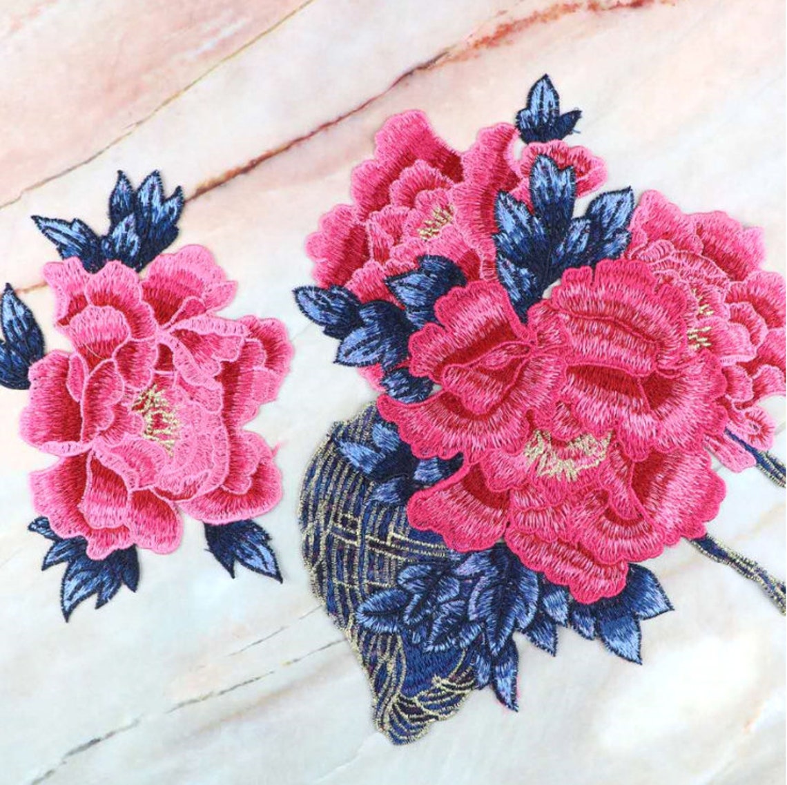 A Pair of Embroidered Pink Flower Applique Patchvintage - Etsy