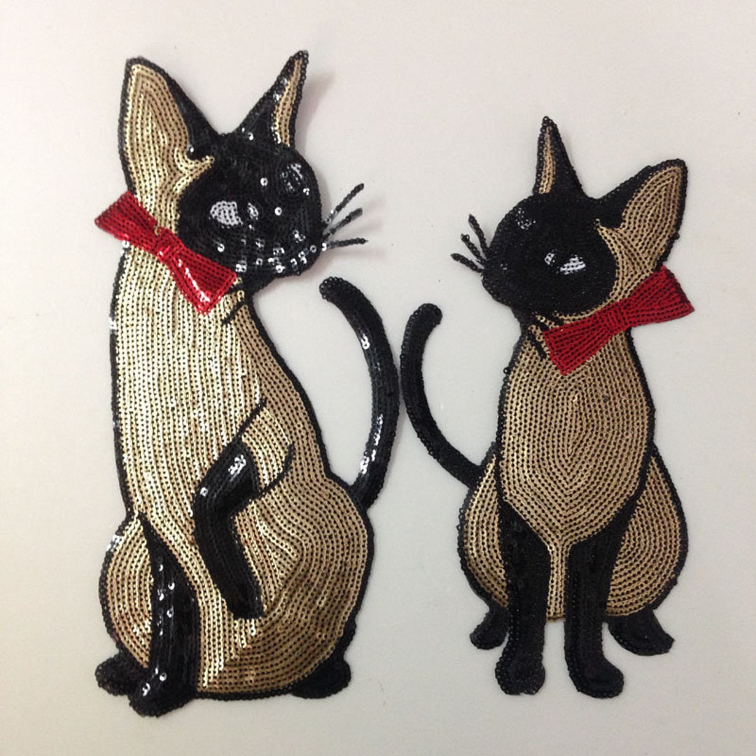 A Pair of Golden Cat Sequined Applique Patch,paillette Patch,sequins ...