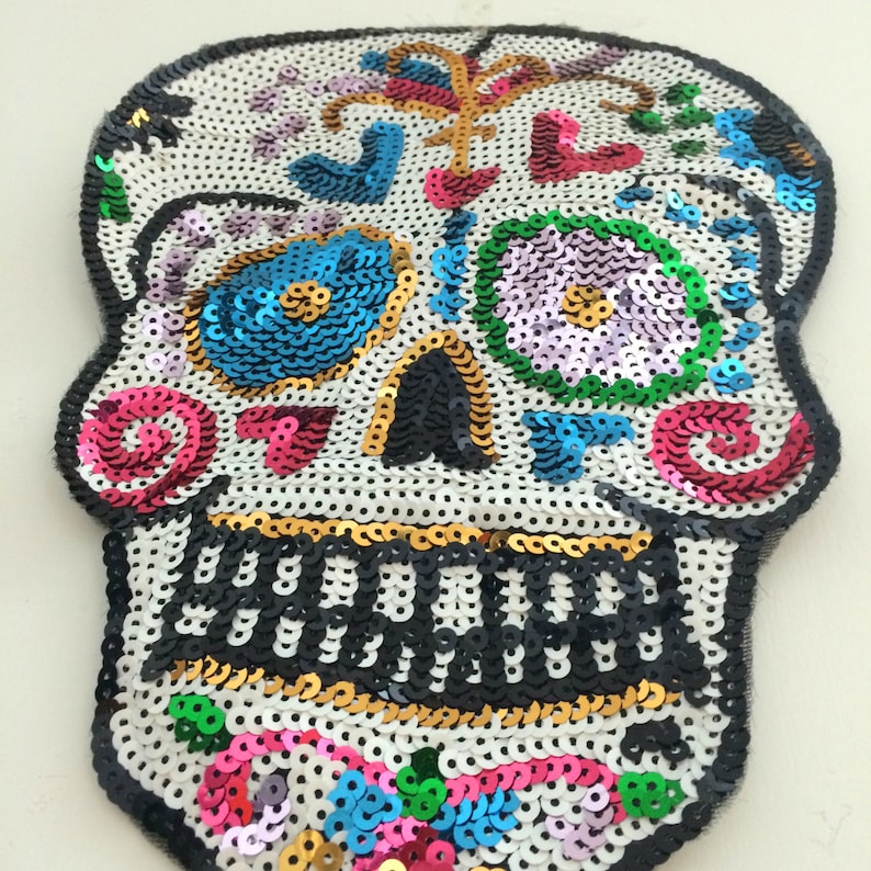 Skull Sequined Applique Patchpaillette Patchsequins Patch - Etsy