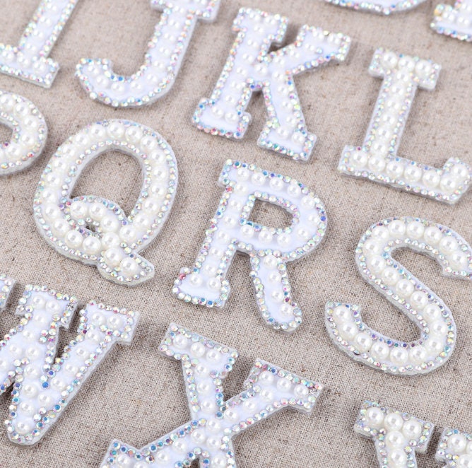 Delicate Pearl and Rhinestone Letters Iron on Applique - Etsy