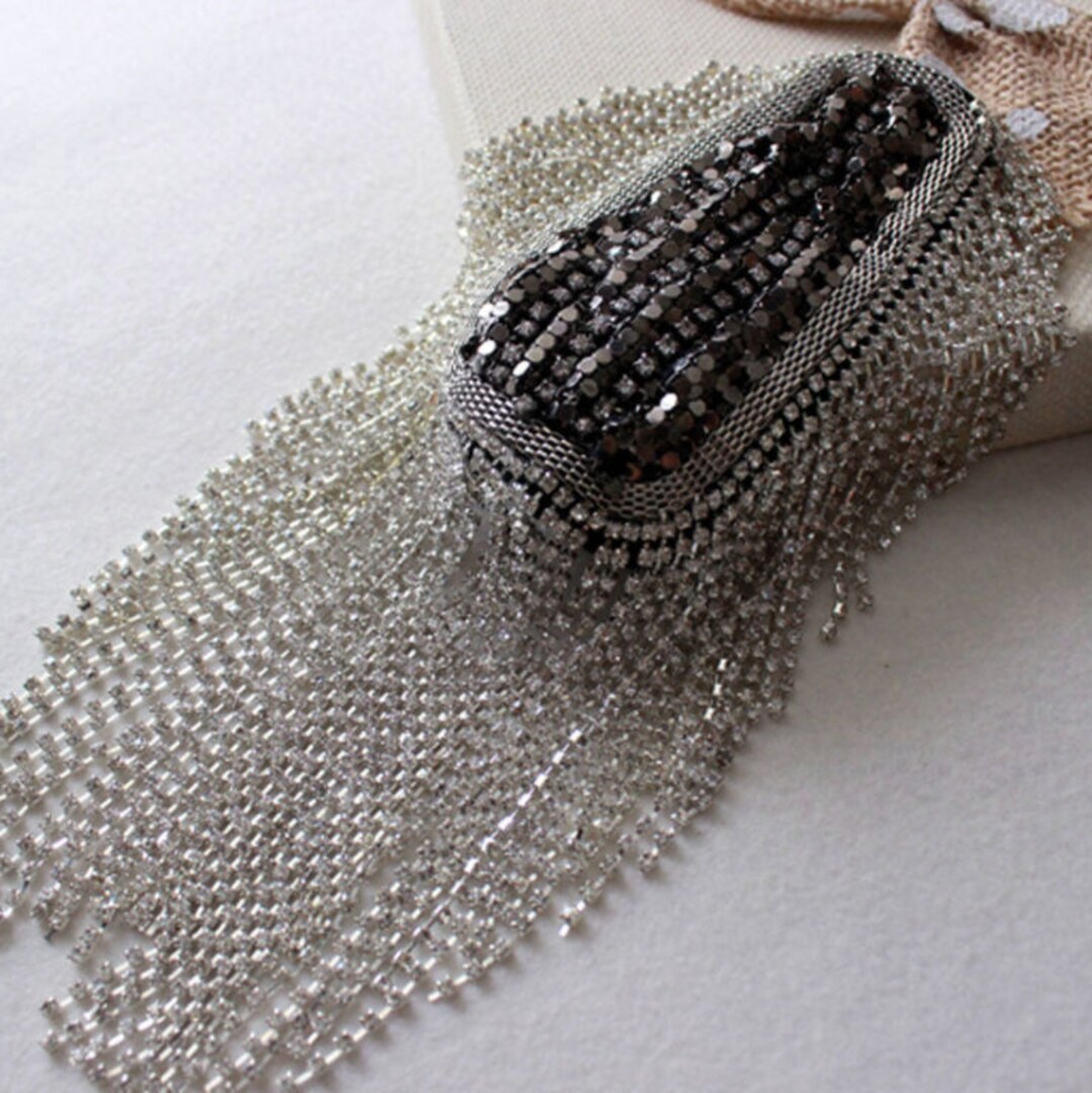 A Pair of Silver Crystal Tassels Epaulet,handmade Shoulder Pad,studs ...