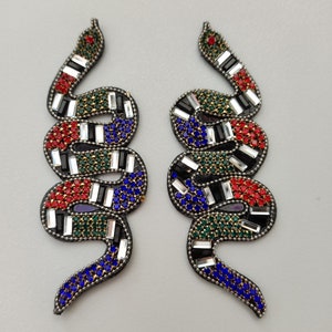 A Pair Embroidery Beaded Snake Sequined Applique Patch,rhinestone ...