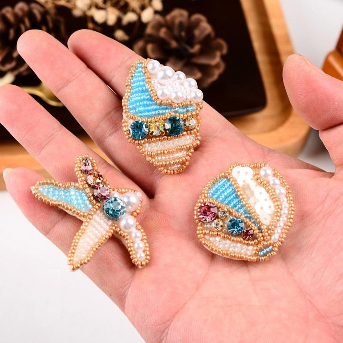 3 Pieces Beaded Shells and Starfish Sequined Applique - Etsy