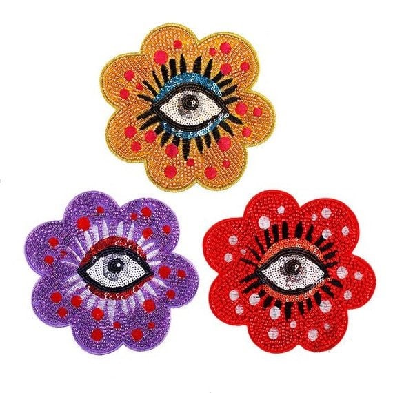 Eye Embroidery Beaded Sequined Applique Patchbeaded Flower | Etsy