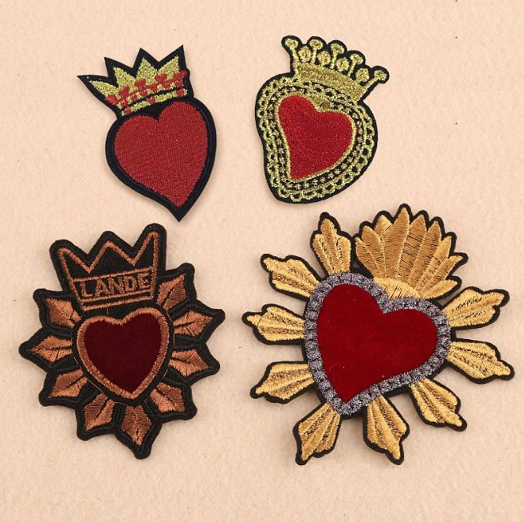 4 Pieces Heart Embroidery Applique Patches,embroidered Hearts Patch ...