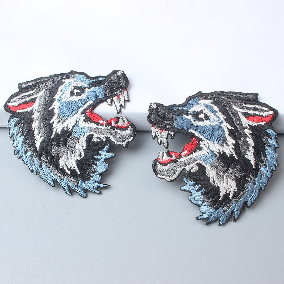 A Pair of Wolf Head Embroidered Applique Patch,vintage Wolf Patch for ...