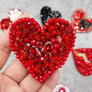 Delicate Heart Embroidery Rhinestone Applique Patch,beaded Heart Patch ...