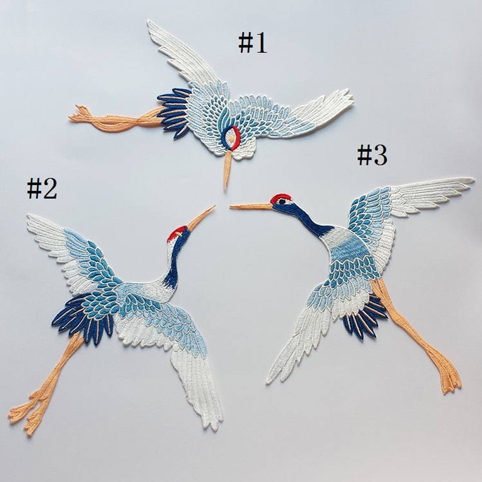 Delicate Blue Cranes Embroidered Applique Patchembroidery | Etsy