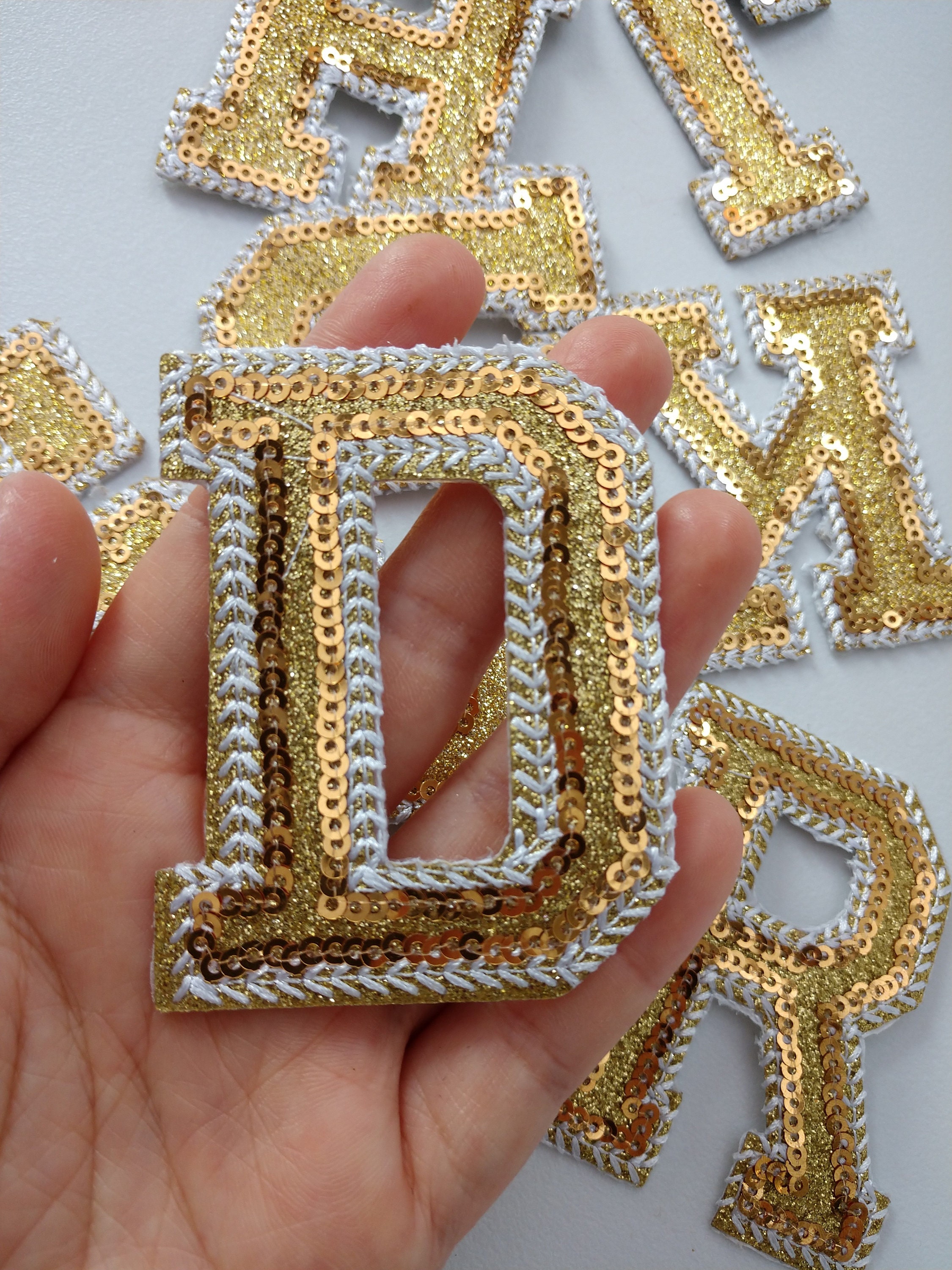 Gold Letters Sequined Iron on Applique Patch,sequins Embroidery Letter ...