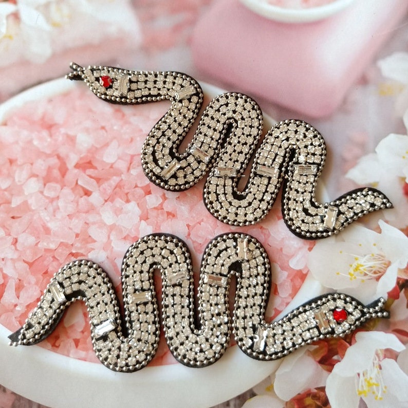 Silver Snake Embroidery Beaded Applique Patchrhinestone Snake - Etsy