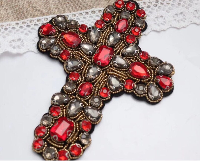 Cross Embroidery Rhinestone Hand Sequined Applique - Etsy
