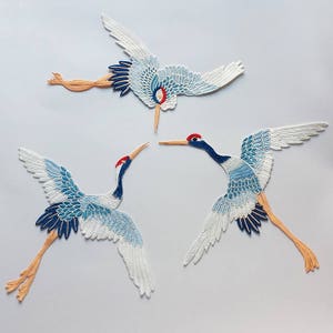 Delicate Blue Cranes Embroidered Applique Patch,embroidery Birds Patches for T-shirt,jeans or ...