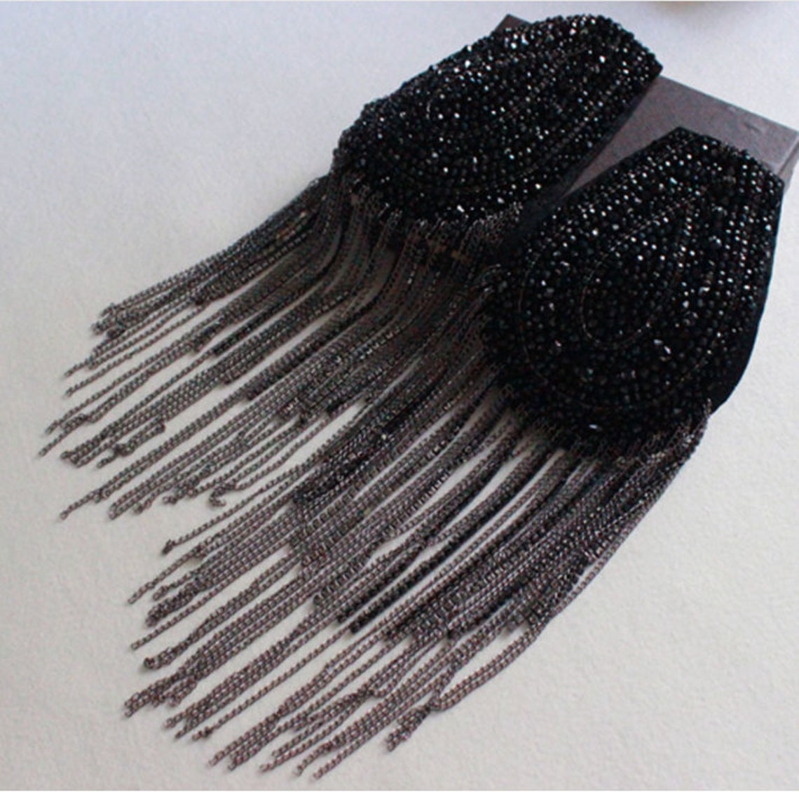 A Pair of Black Crystal Tassels Epaulethandmade Shoulder - Etsy