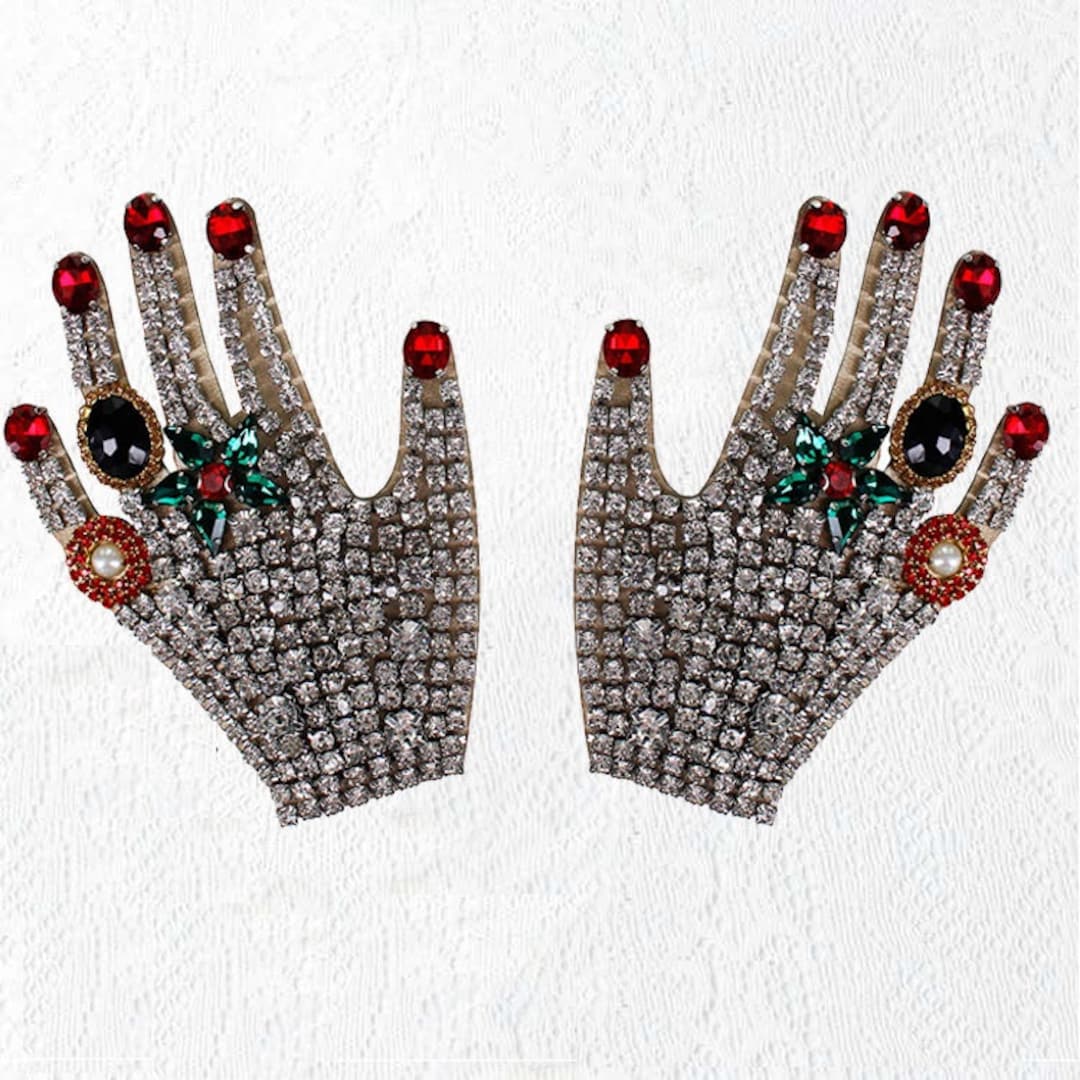 A Pair of Embroidery Rhinestone Hand Sequined Applique Patch,beaded ...
