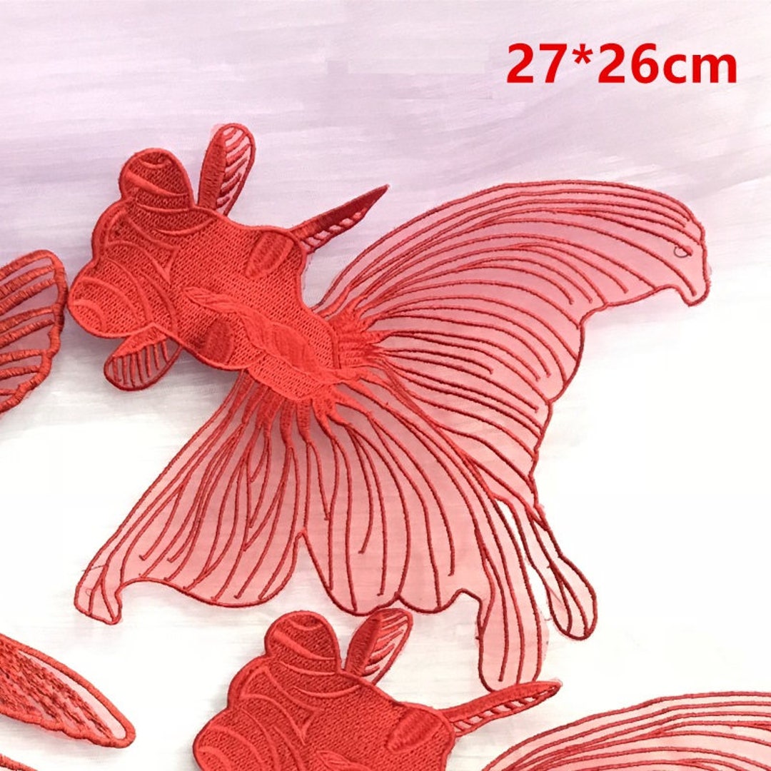 Delicate Red Goldfish Embroidered Applique Patch,embroidery Patch for ...