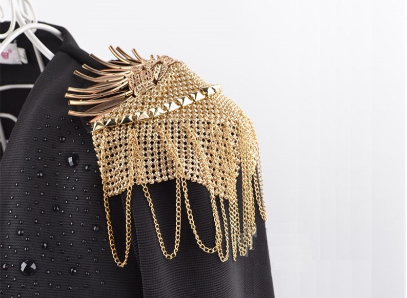 A Pair of Gold Tassels Epaulet,handmade Shoulder Pad,gold Studs ...