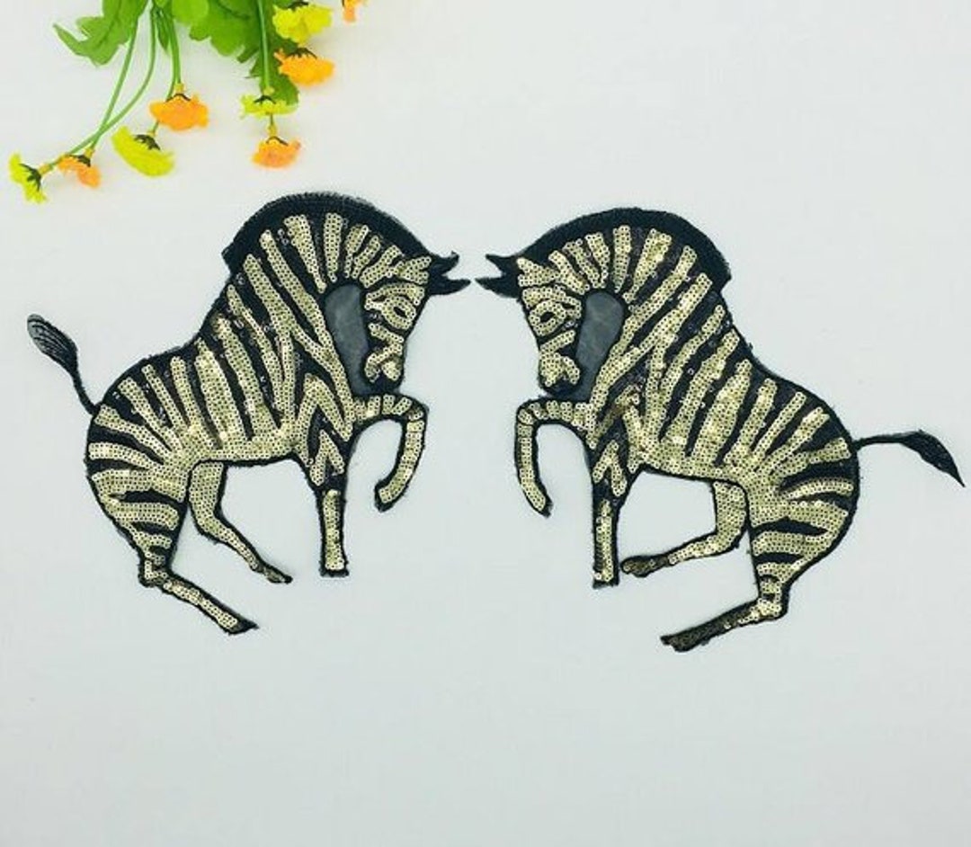 A Pair of Zebra Sequined Applique Patch,paillette Patch,sequins Horse ...