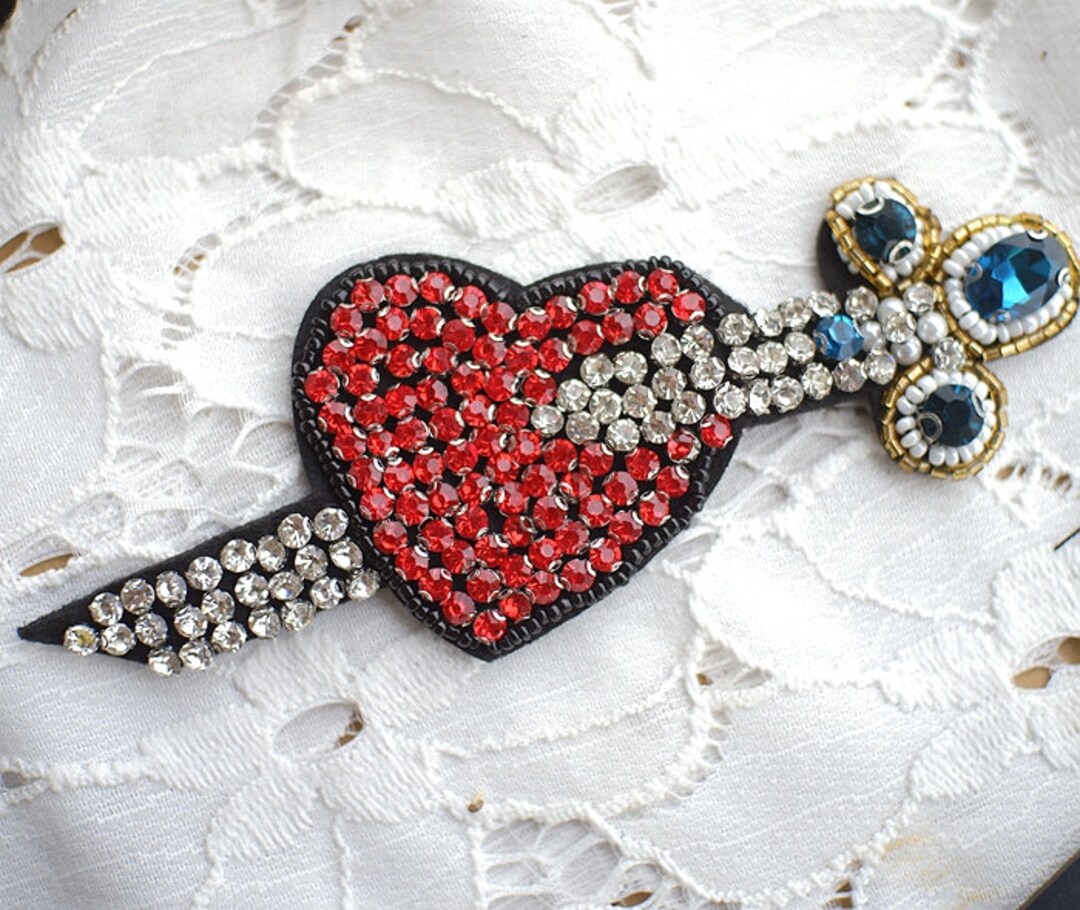Delicate Embroidery Rhinestone Heart Sequined Applique Patch,beaded ...