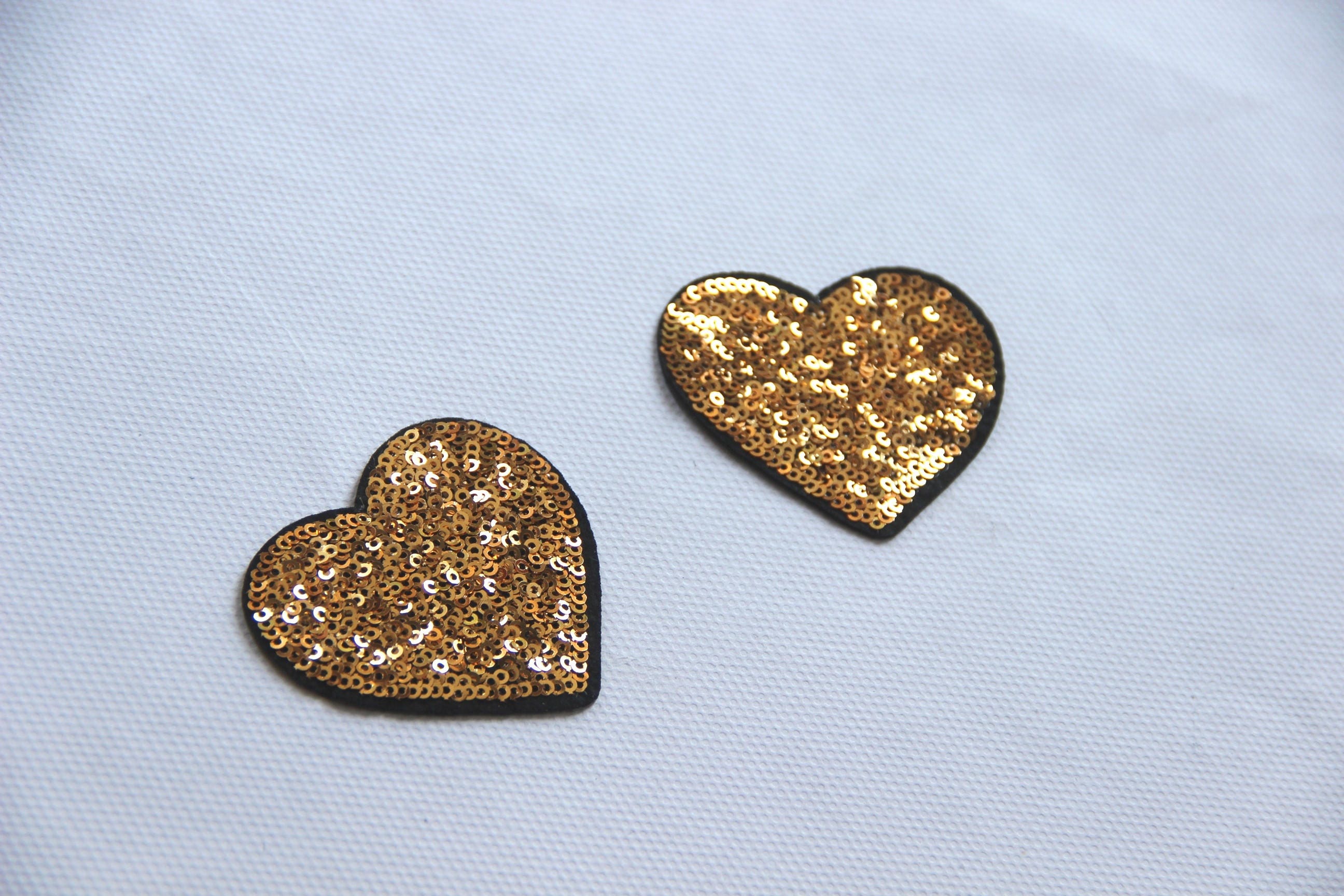 A Pair of Gold or Red Heart Sequined Applique Patchsequins | Etsy