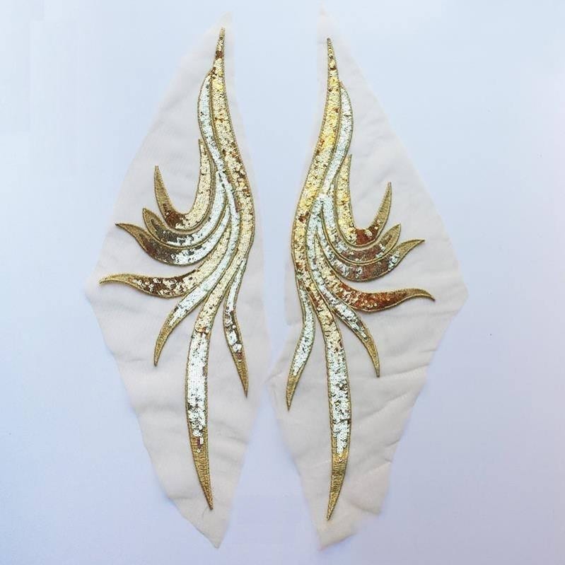 A Pair of Golden Feather Wings Sequined Applique Patch,sequins Wing ...
