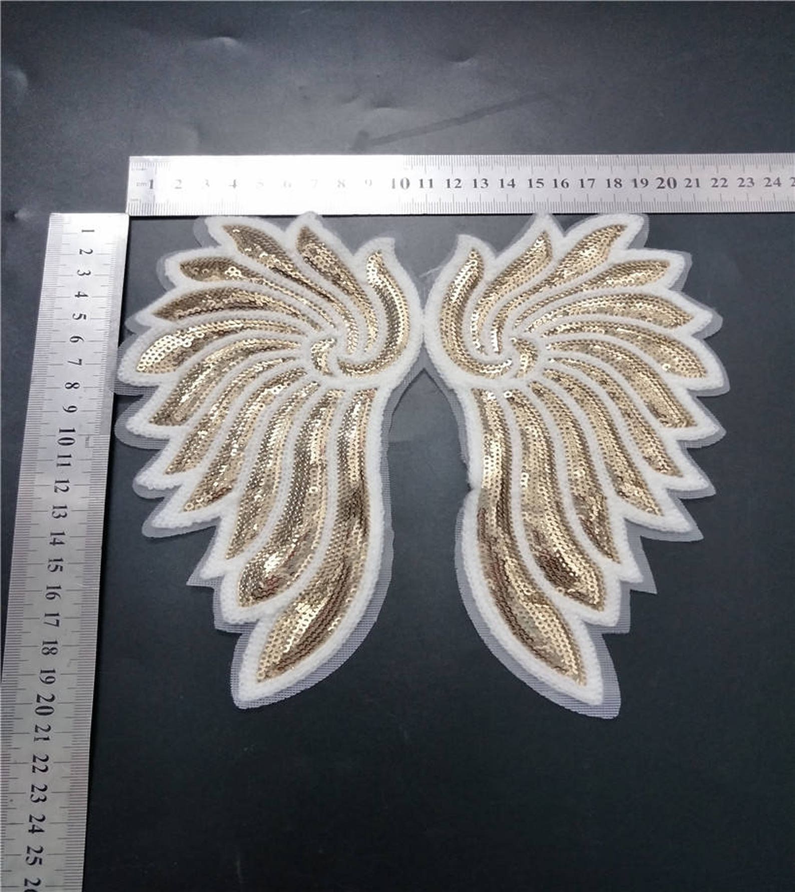 A Pair of Gold Wings Sequined Applique PatchPaillette | Etsy