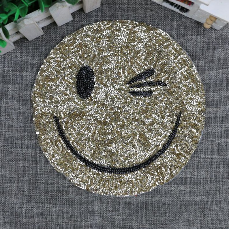 Golden Smile Face Sequined Applique Patch,paillette Patch,sequins Patch ...