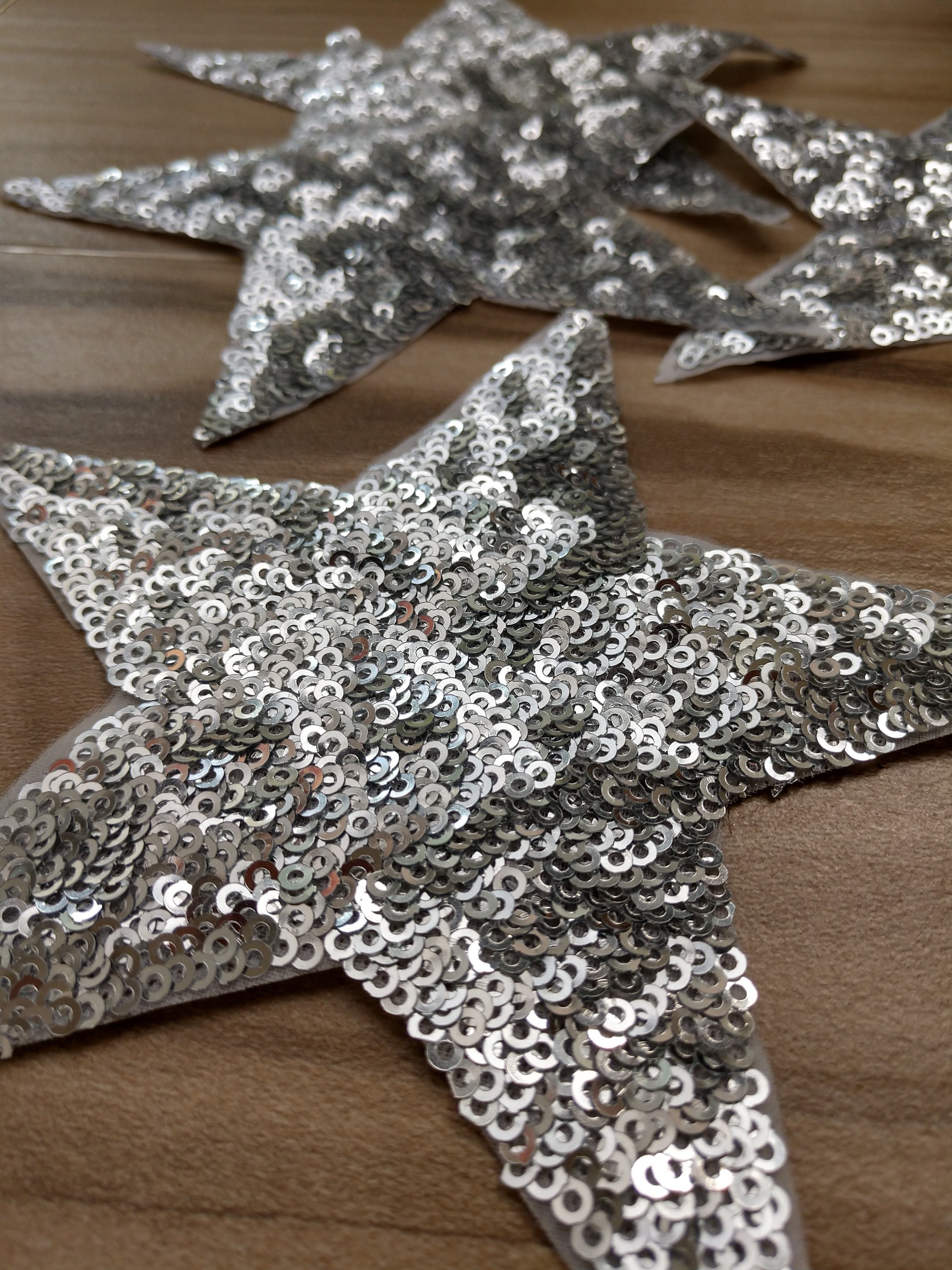 4 Pieces Silver Stars Iron on Sequined Applique Patchsequins - Etsy