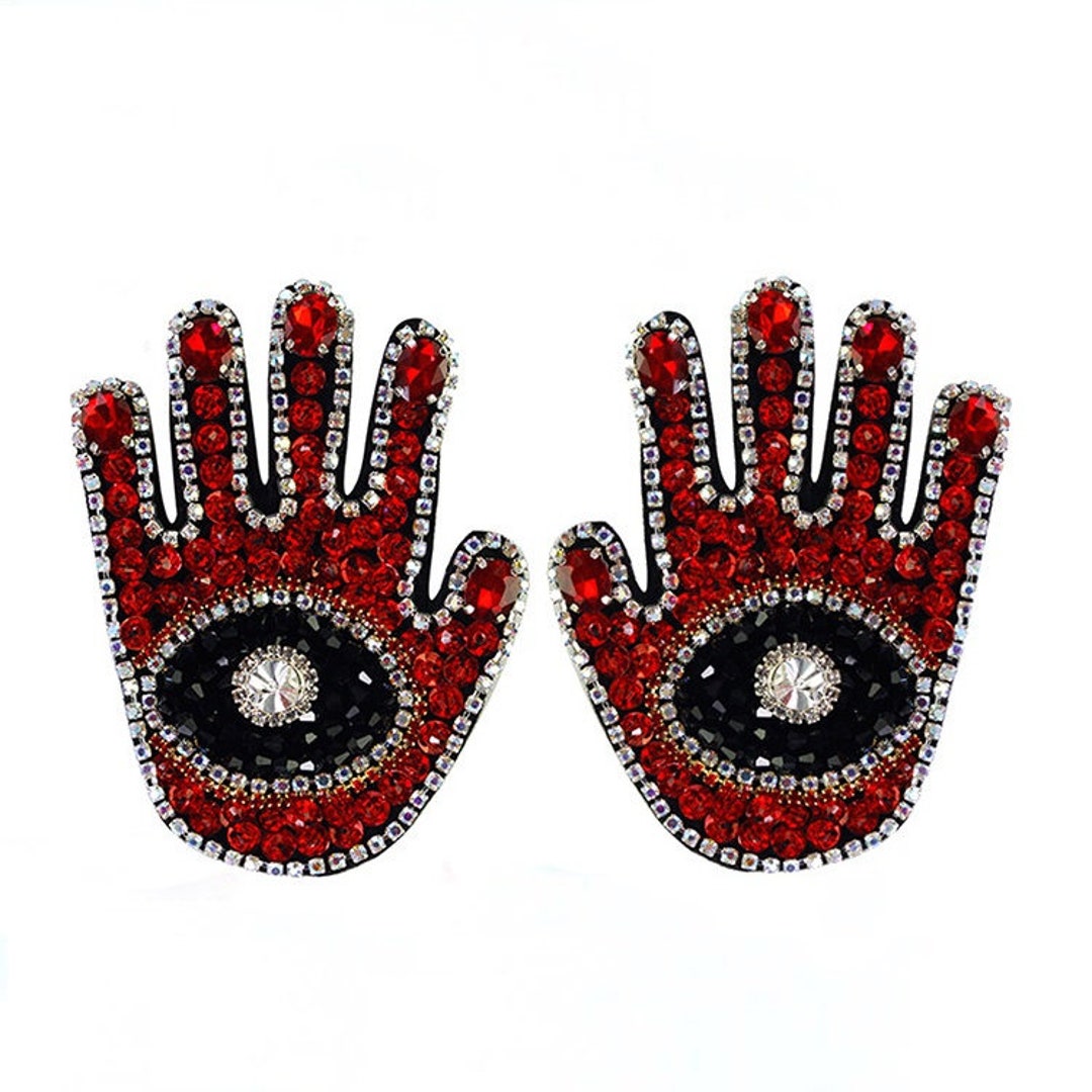 A Pair of Embroidery Rhinestone Hand Sequined Applique Patch,beaded ...
