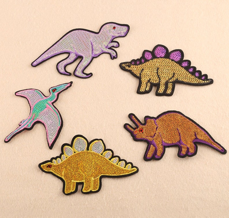 5 Pieces Dinosaur Embroidery Sequined Applique Patch,sequins Patch ...